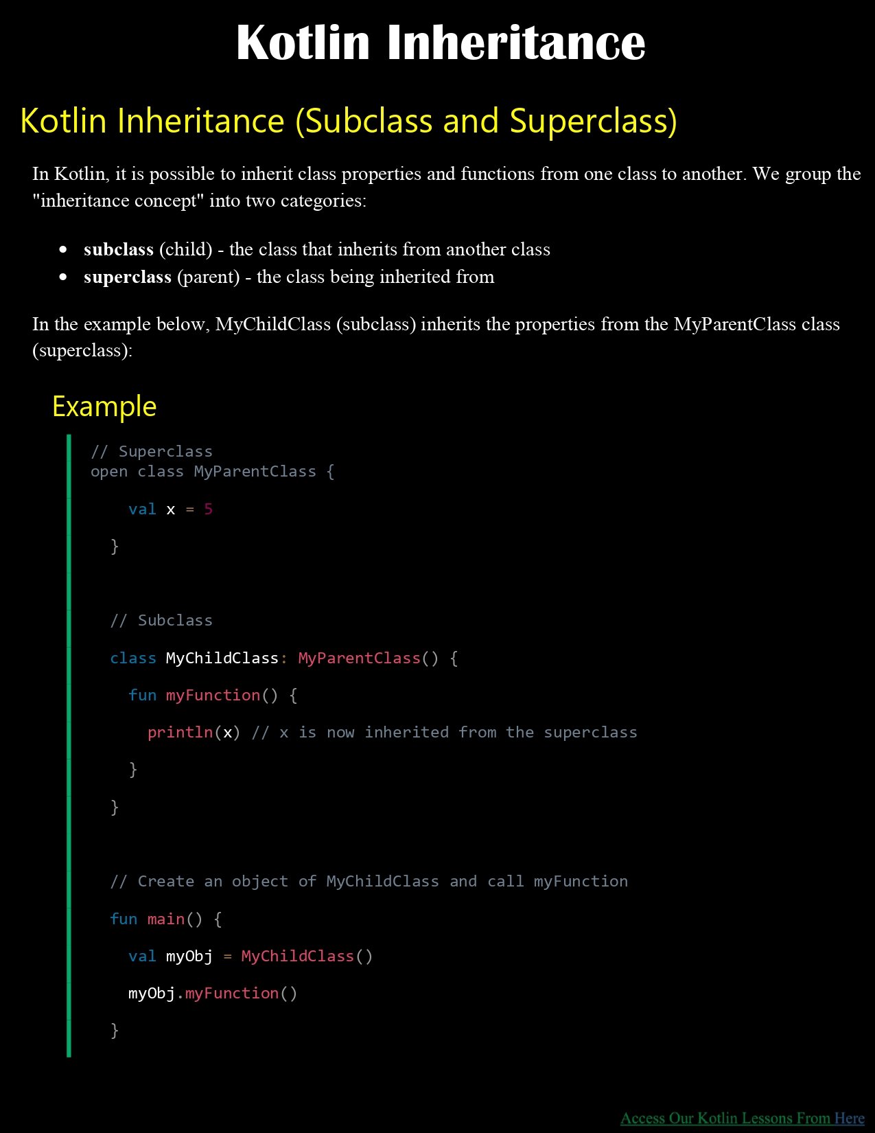 Kotlin Class Functions & Inheritance (Lesson 13 PDF) - Connect 4 Techs Kotlin Class Functions & Inheritance (Lesson 13 PDF) - Connect 4 Techs